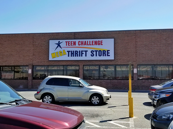 The brick facade and bold signage of Delmarva Teen Challenge Mega Thrift promises treasure hunting adventures that would make Indiana Jones jealous.