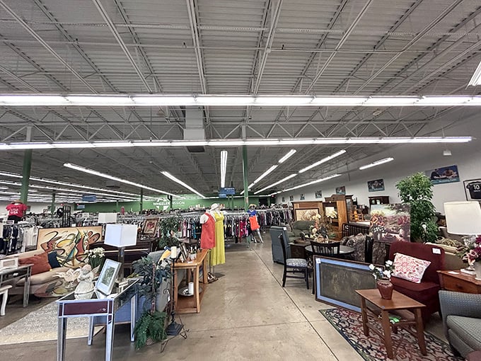 Step into a world where bargain hunting meets meaningful mission at Wheeler Mission Store's spacious interior, where treasures await at every turn.