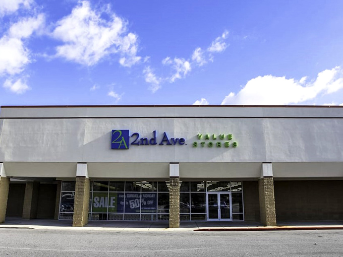 The unassuming exterior of 2nd Ave Thrift Superstore &ndash; where Columbia's greatest treasure hunt begins daily under those deceptively ordinary fluorescent lights.