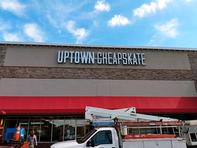 Under bright blue skies, this fashion treasure chest awaits. The name promises savings, but the experience delivers something even better: sustainable style.