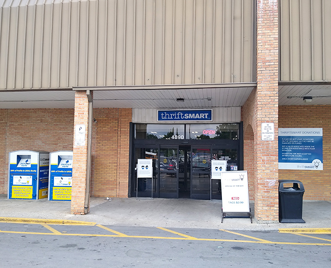 The unassuming exterior of ThriftSmart belies the treasure trove within—like finding a gourmet meal at what looks like a greasy spoon.