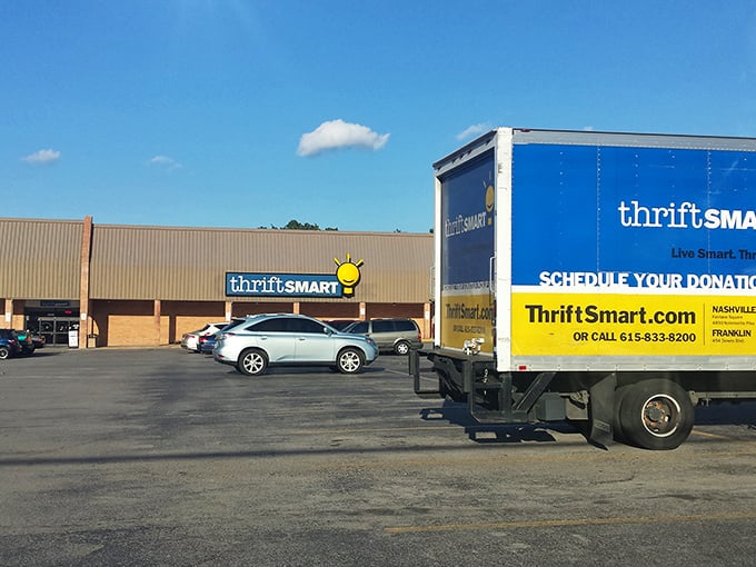 The unassuming exterior of ThriftSmart belies the treasure trove within. That cheerful lightbulb logo promises bright ideas for your wallet and your wardrobe.