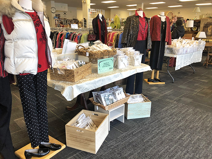The fashion section at Agrace Thrift Store showcases carefully curated clothing displays that would make Marie Kondo nod in approval.