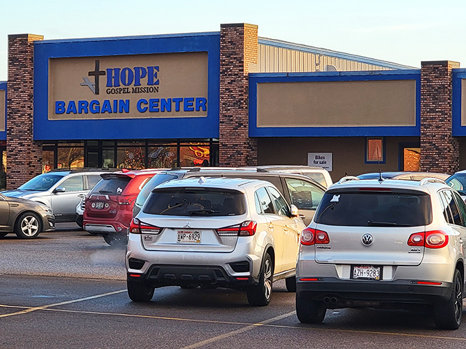 The blue facade of Hope Bargain Center stands like a retail oasis in Eau Claire, promising treasures within that won't empty your wallet.