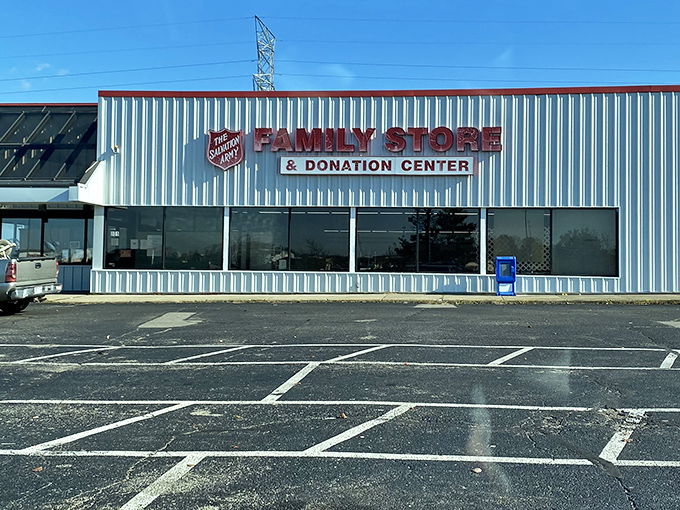 The blue metal exterior might not scream "treasure trove," but inside this unassuming building, bargain-hunting dreams come true daily.