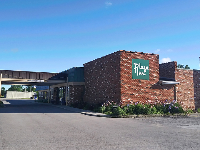 The unassuming brick exterior of Plaza Inn belies the culinary treasures within. Like finding a diamond in Ohio's heartland.