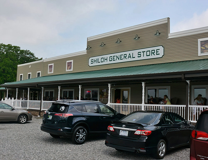 The classic country store facade of Shiloh General Store stands proudly against the North Carolina sky, promising treasures that chain stores can't deliver.
