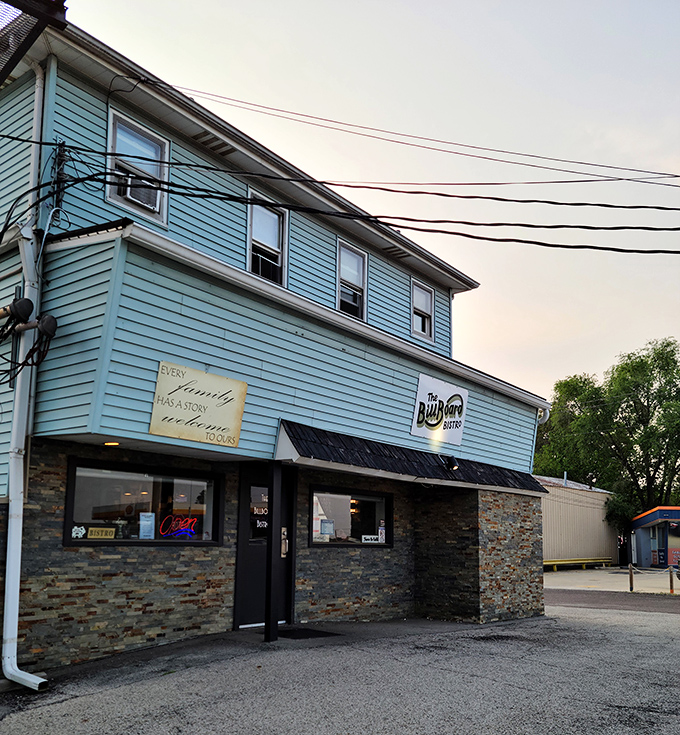 The unassuming blue exterior of The BillBoard Bistro hides culinary treasures within, like a delicious secret waiting to be discovered.
