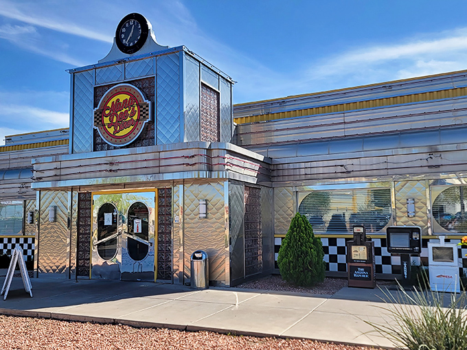 Like a chrome-plated time machine, Nana Dee's exterior gleams in the Arizona sun, promising comfort food treasures within its retro walls.