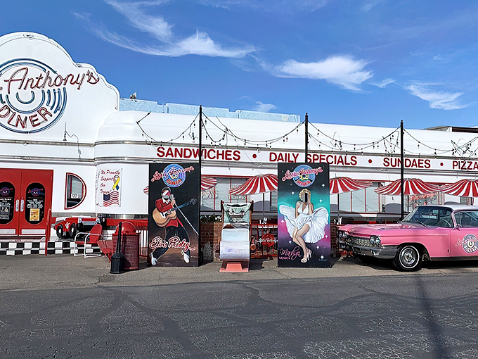 The gleaming white facade of Little Anthony's stands like a time portal to the 1950s, complete with those red doors beckoning you into a world where calories don't count.