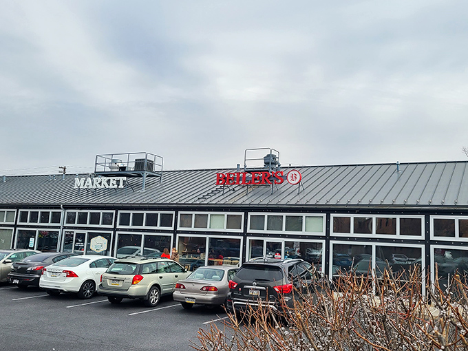 The brick facade of Beiler's welcomes donut pilgrims with its bold red signage—a beacon of sweetness in Lancaster's landscape.