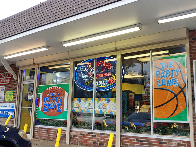 The unassuming storefront of V's Gourmet Chicken might not scream "culinary destination," but that blue neon sign is like a beacon for fried chicken pilgrims throughout Cleveland.