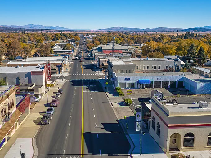 Downtown Susanville stretches toward mountain vistas, proving that "rush hour" here means something entirely different than in Los Angeles.