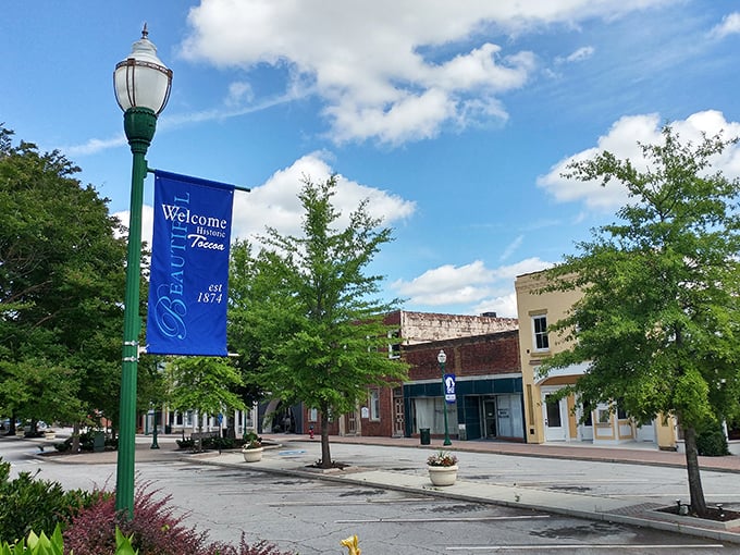Brick-lined sidewalks and historic storefronts create Toccoa's downtown charm. Small-town America at its finest, where parking spots are plentiful and pace is delightfully unhurried.
