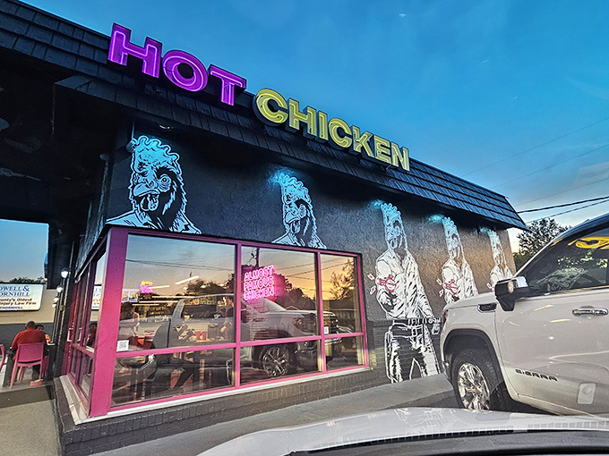 That neon "HOT CHICKEN" sign isn't just advertising – it's a beacon of hope for your taste buds in a world of mediocre poultry.