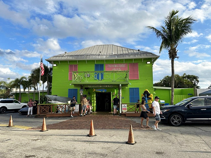 The lime-green facade of Old Key Lime House isn't just a building—it's a mood announcement, promising tropical flavors and Florida fun before you even step inside.