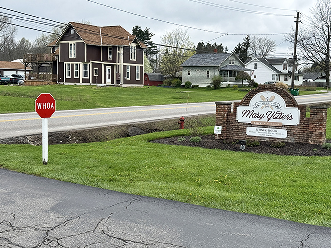 The "WHOA" sign at Mary Yoder's entrance isn't just cute &ndash; it's a warning your diet is about to surrender.