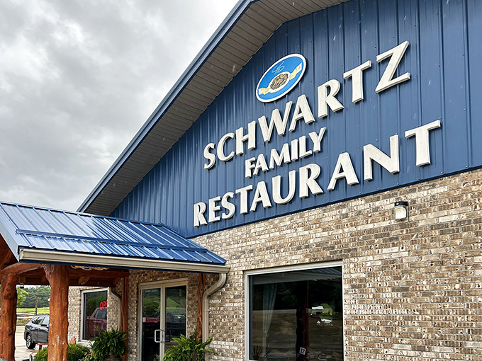 The blue-roofed beacon of breakfast bliss stands proudly in Eckerty, promising comfort food that'll make your taste buds do a happy dance.