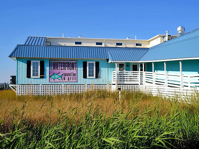 The aqua-blue exterior of Miller's stands out against the coastal landscape like a siren call to seafood lovers everywhere.