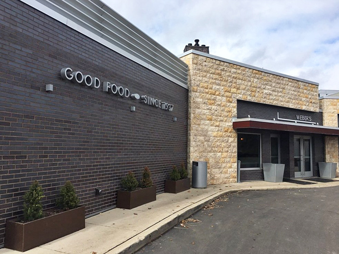 Weber's stone facade stands like a culinary lighthouse on Jackson Road, beckoning hungry travelers with promises of prime rib perfection ahead.