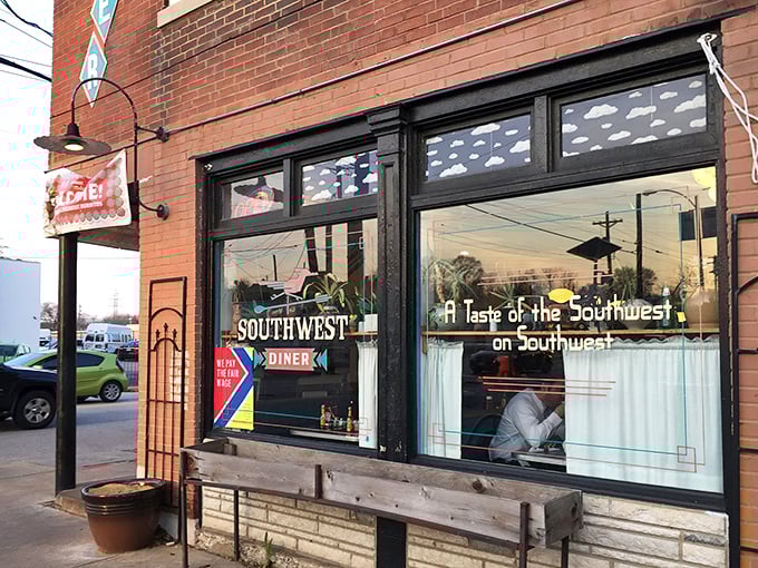The unassuming brick exterior of Southwest Diner beckons with its vintage signage and promise of Southwestern flavors in the heart of St. Louis.