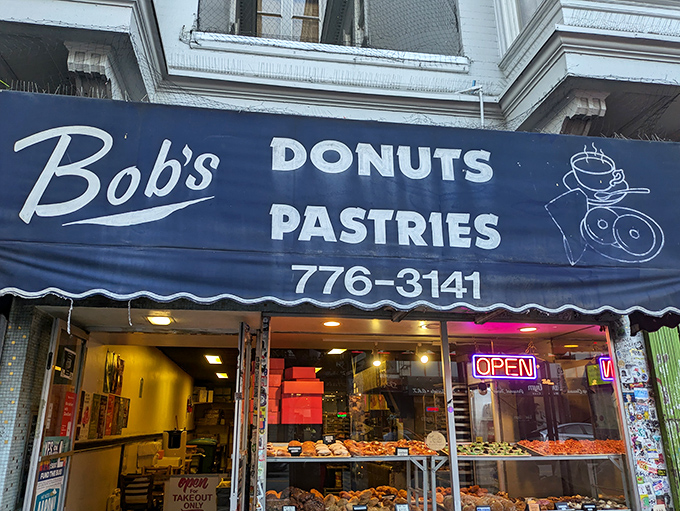 The iconic blue awning of Bob's beckons like a lighthouse for the sugar-deprived, promising sweet salvation 24 hours a day.