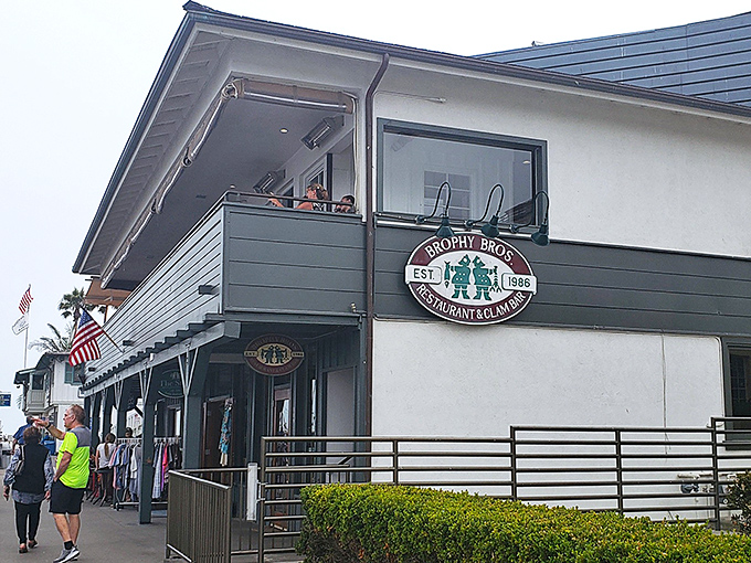 The unassuming exterior of Brophy Bros. proves once again that in California, the best seafood often comes in packages that prioritize ocean views over architectural showmanship.