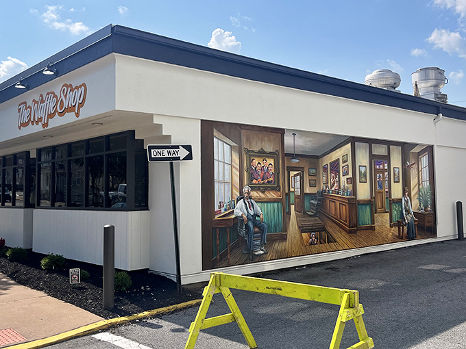 A delightful surprise on the exterior wall &ndash; a nostalgic mural that tells stories of simpler times when breakfast was the most important negotiation of your day.