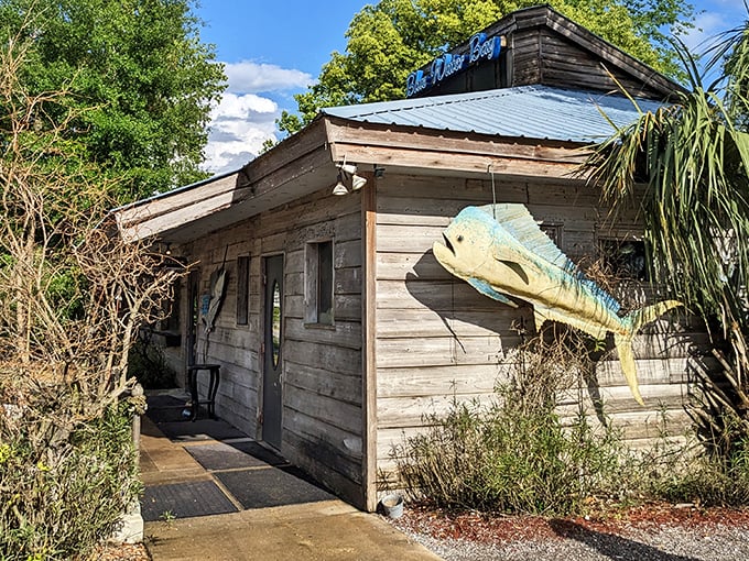 This weathered wooden exterior with its metal roof and mounted sailfish isn't trying to impress anyone&mdash;until you taste what's cooking inside.