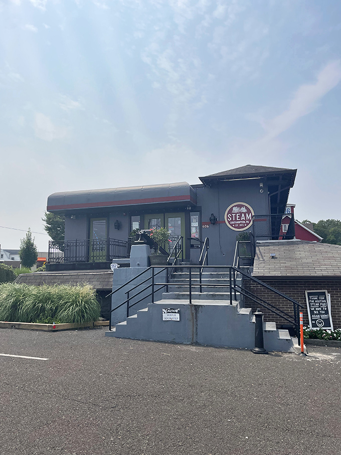 Steam Pub's unassuming exterior hides culinary treasures within, like finding a secret food paradise tucked away in Southampton's everyday landscape.