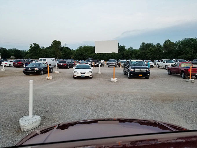 Cars lined up under the twilight sky, each one a private theater box with the best seats in the house.