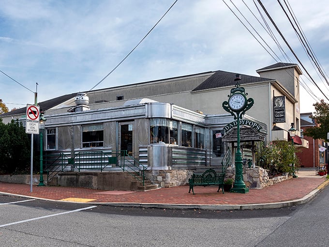 Chrome and curves meet small-town charm in this stunning example of authentic American diner architecture.