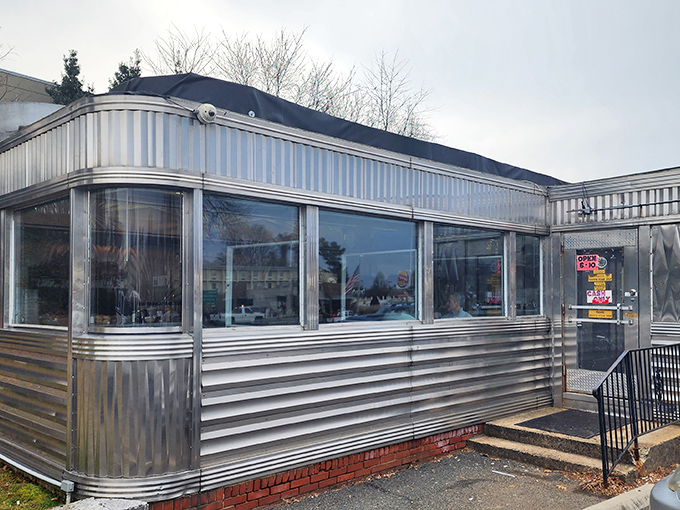 The gleaming stainless steel exterior of Frost Diner isn't trying to be retro&mdash;it's authentically vintage, a shiny time capsule serving comfort on Route 29.