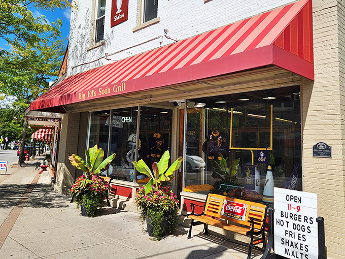 The corner time machine beckons with its cherry-red awning and classic white brick facade. Small-town America isn't gone&mdash;it's just waiting in Vermilion.