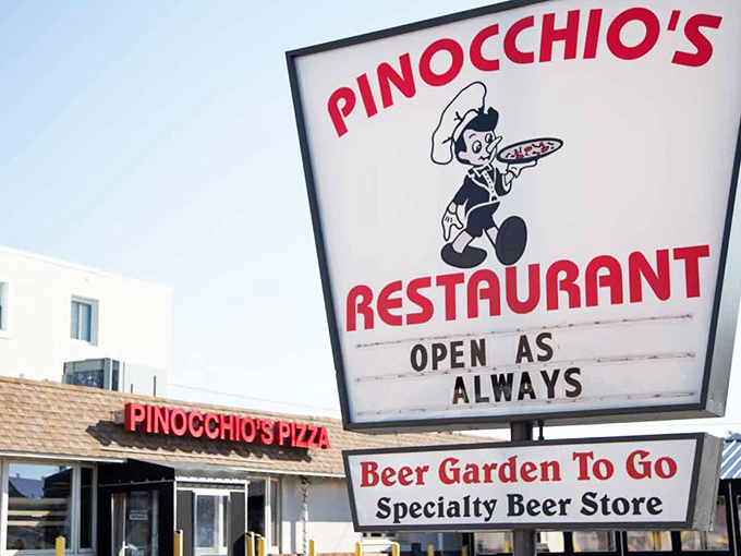 The classic Pinocchio's sign has guided hungry travelers for generations. That little chef holding a pizza is basically the patron saint of Delaware County appetites.
