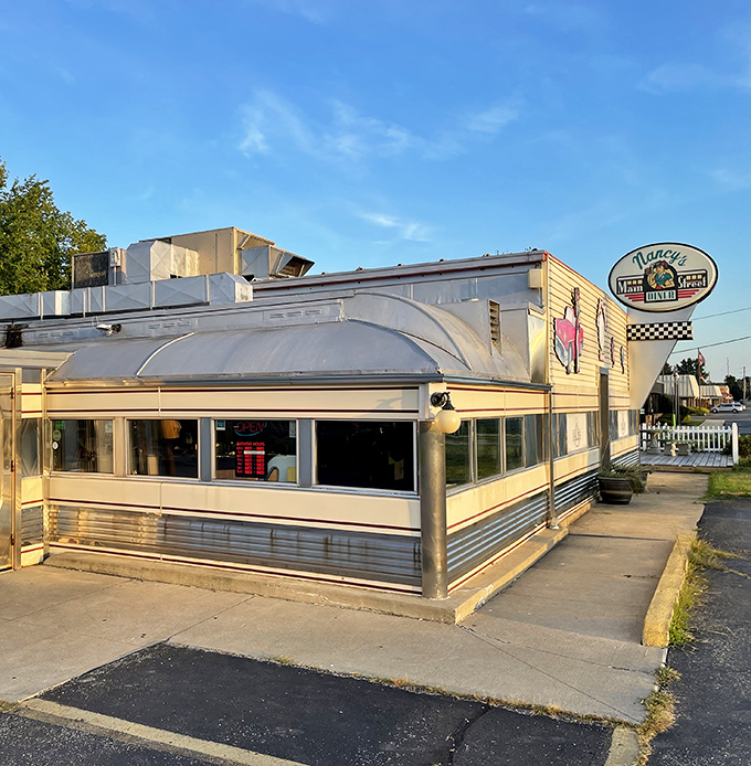 The classic stainless steel exterior of Nancy's gleams in the morning sun like a beacon calling all hungry souls to gather. Small-town America at its finest.