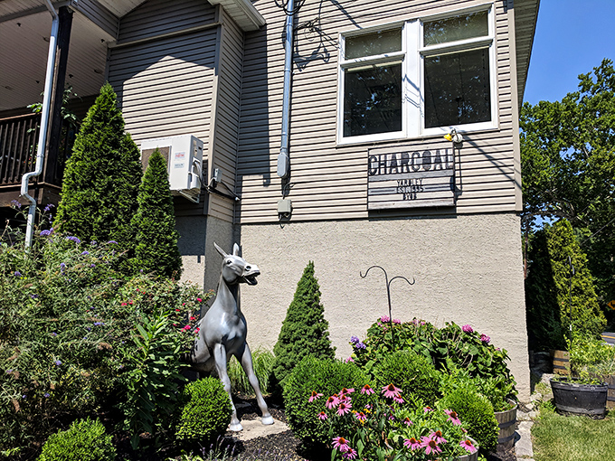 The unassuming exterior of Charcoal BYOB proves once again that culinary treasures often hide in plain sight. Stairway to heaven? Perhaps.
