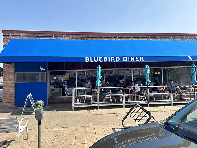 That iconic blue awning isn't just eye-catching&mdash;it's a beacon of breakfast hope for hungry Iowans seeking their morning salvation.