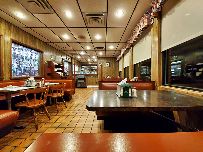 Classic diner charm at its finest&mdash;wood paneling, tile floors, and red vinyl booths that have witnessed countless coffee refills and life-changing pie decisions.
