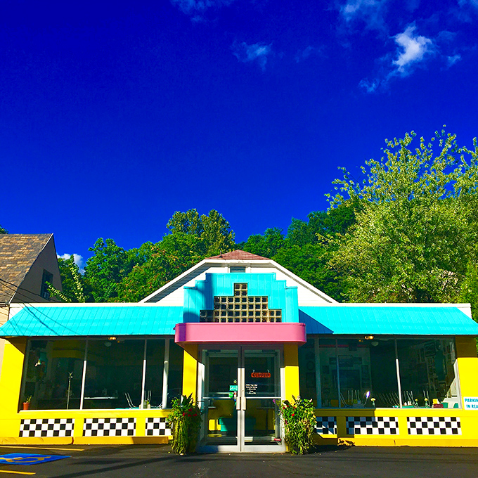 The turquoise and yellow facade isn't just eye-catching&mdash;it's practically a landmark. Pittsburgh's gray days don't stand a chance against this cheerful beacon.