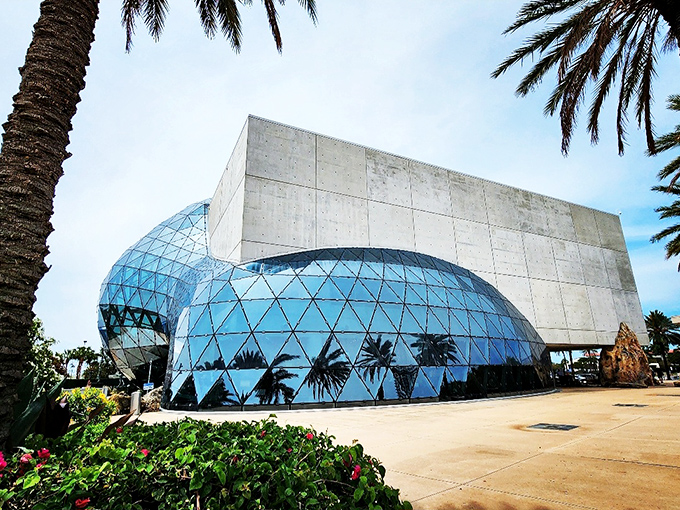 The Enigma's geodesic dome makes even more sense from this angle – pure geometric rebellion against boring buildings.