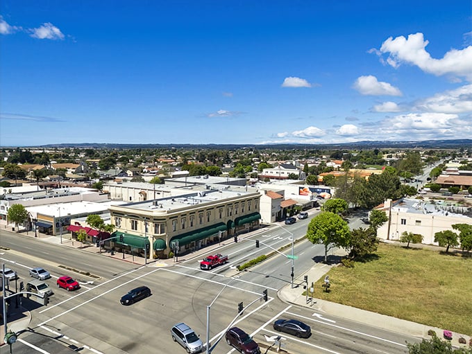 Downtown Lompoc stretches toward the horizon, where California small-town charm meets big sky country. Those mountains aren't just for show&mdash;they're nature's air conditioning.