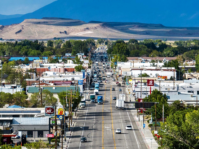 Downtown Bishop stretches toward the Sierra Nevada mountains like a Western movie set that forgot to pack up after filming wrapped.
