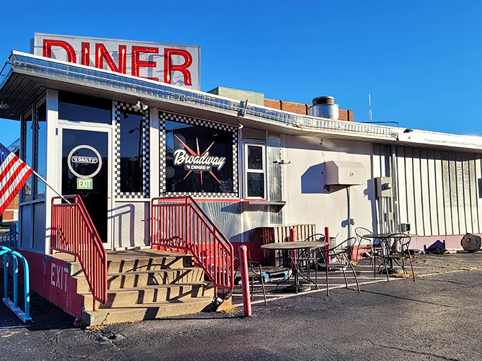 Red stairs leading to diner heaven &ndash; where calories don't count and the coffee never stops flowing.