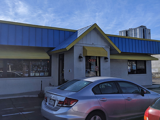 That blue roof isn't trying to impress anyone &ndash; it's too busy sheltering breakfast greatness inside.