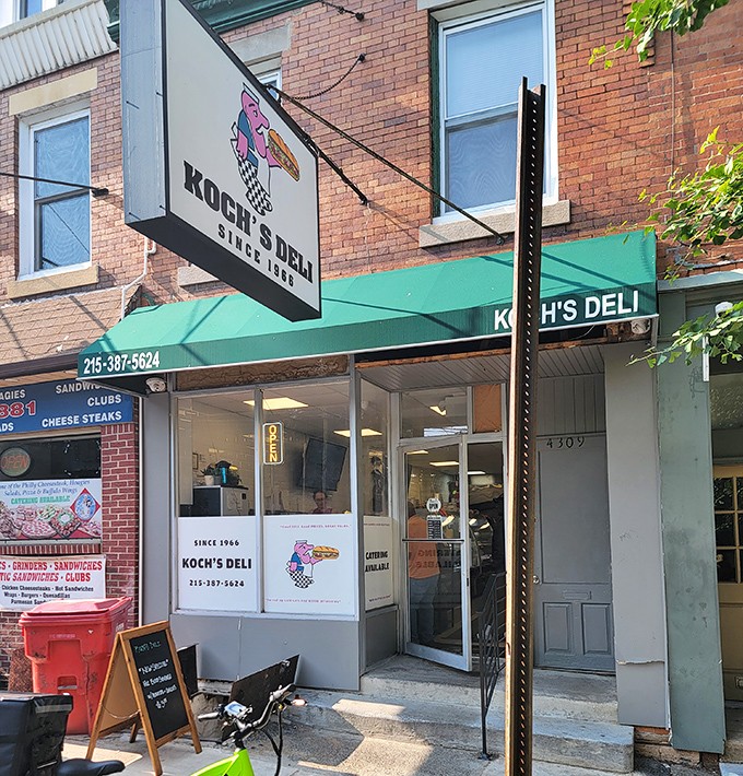 A humble storefront hiding culinary greatness. Koch's Deli's unassuming brick exterior in University City belies the sandwich masterpieces created within.