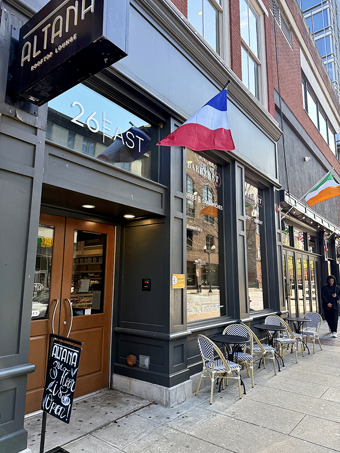 A slice of Paris on East King Street! The elegant gray fa&ccedil;ade with French flag proudly announces you've found Lancaster's gateway to authentic French patisserie.