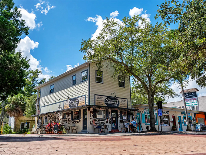 Sandwich on Main stands as a cornerstone of Safety Harbor's downtown, where brick streets and shady oaks create the perfect small-town atmosphere for morning coffee and people-watching.