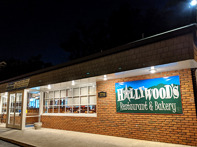 The unassuming brick exterior of Hollywood's Restaurant & Bakery in Roanoke&mdash;proof that culinary treasures often hide in plain sight.
