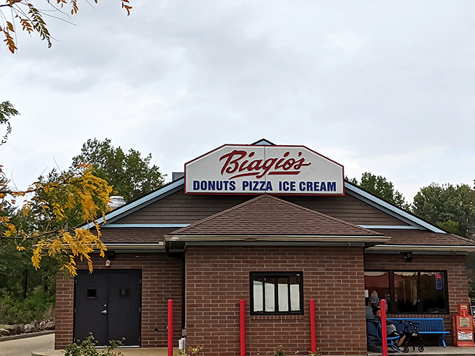 The sign says it all: donuts, pizza, and ice cream. It's like the holy trinity of comfort food found its forever home in Eastlake.